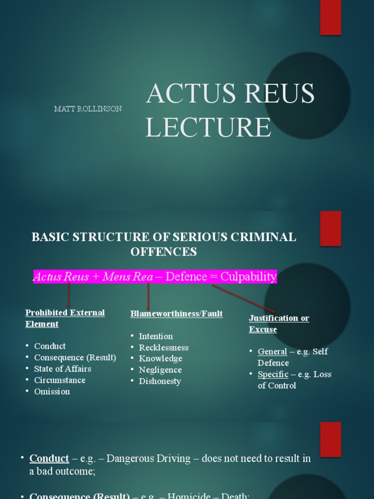 Criminal Law: Actus Reus Basics | PDF | Hazards | Criminal Justice