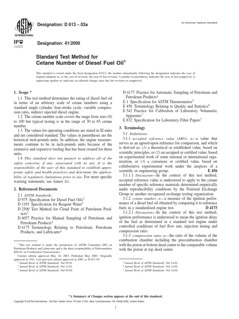 ASTM D-613 Cetane Number of Diesel Fuel Oil | PDF | Internal Combustion Engine | Diesel Engine