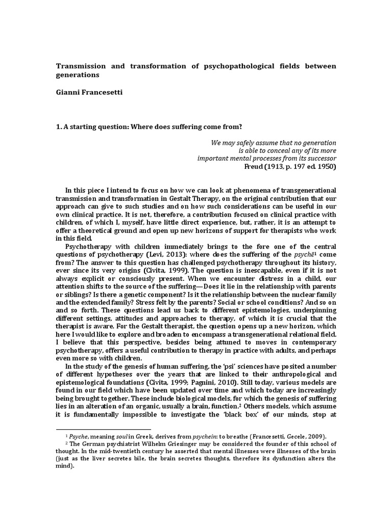 Francesetti Transgenerational 5.1 | PDF | Psychotherapy | Psychological ...