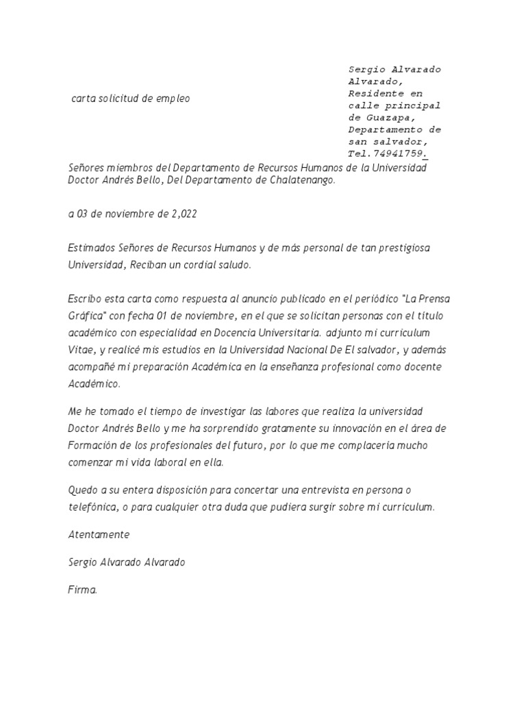 Modelo Carta Solicitud de Empleo | PDF | Gestión de recursos humanos ...