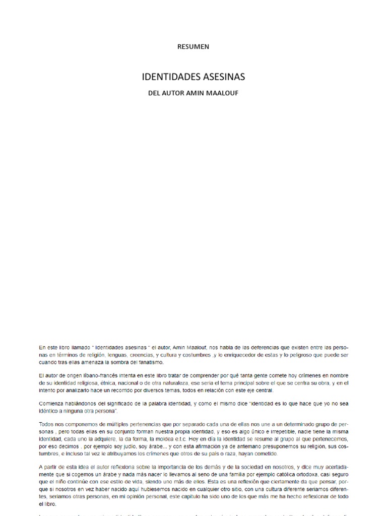 Resumen Identidades Asesinas 02 06 2023 | PDF Resumen Identidades Asesinas 02 06 2023 | PDF