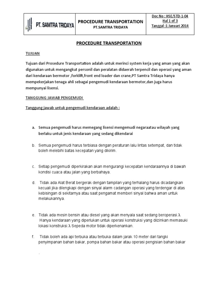 Procedure Transportation | PDF