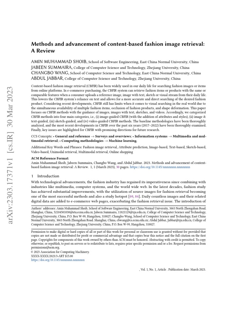 Methods and Advancement of Content-Based Fashion Image Retrieval: A Review | PDF | Information ...