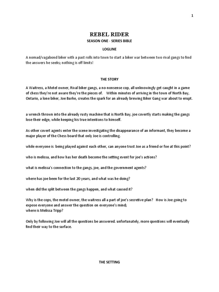 Rebel Rider Series Bible - Final | PDF | Thriller (Genre)