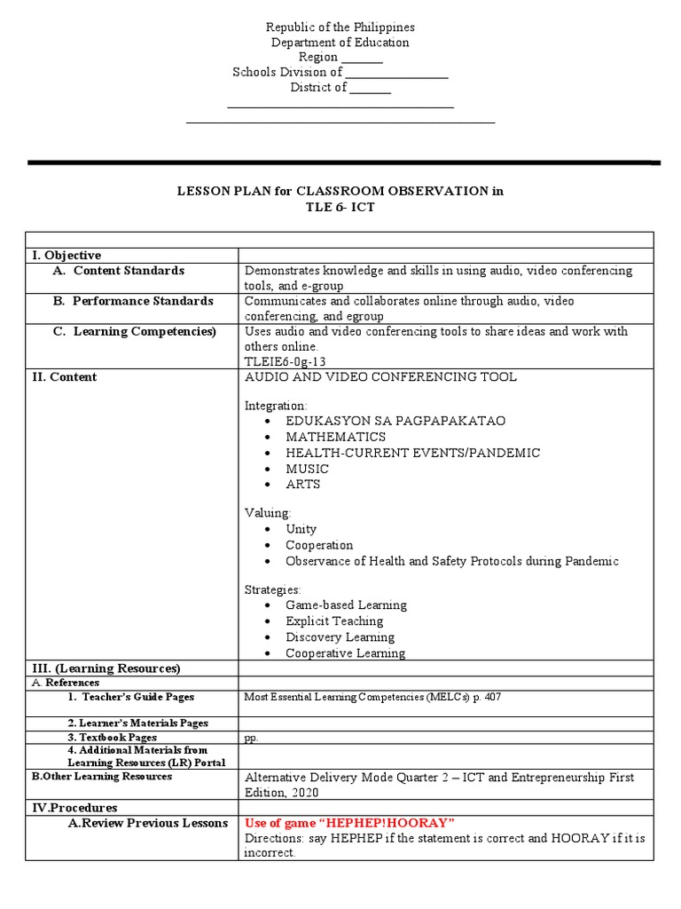 Co Lesson Plan Ict | PDF | Videotelephony | Educational Technology