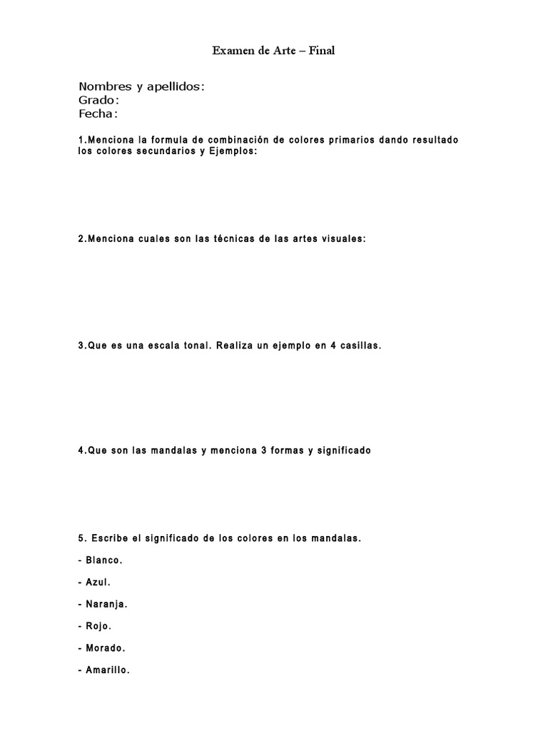 4 y 5° - Examen de Arte Final | PDF