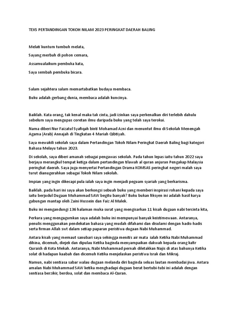 Pertandingan Tokoh Nilam 2023 Baling | PDF