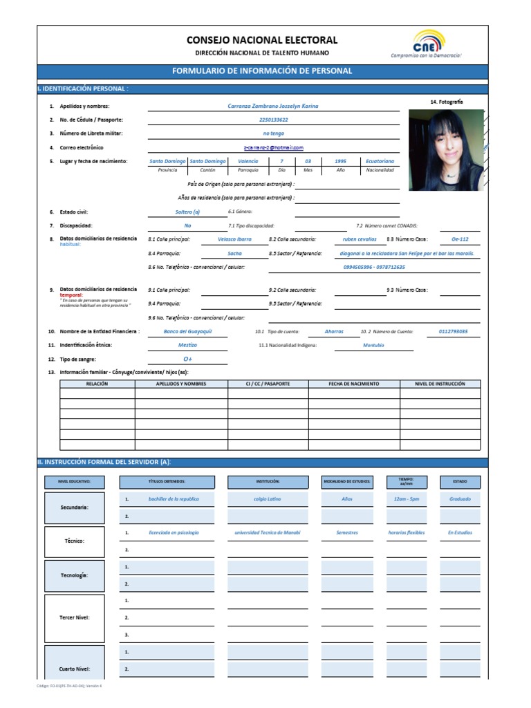 Formato Hojas de Vida Cne | PDF