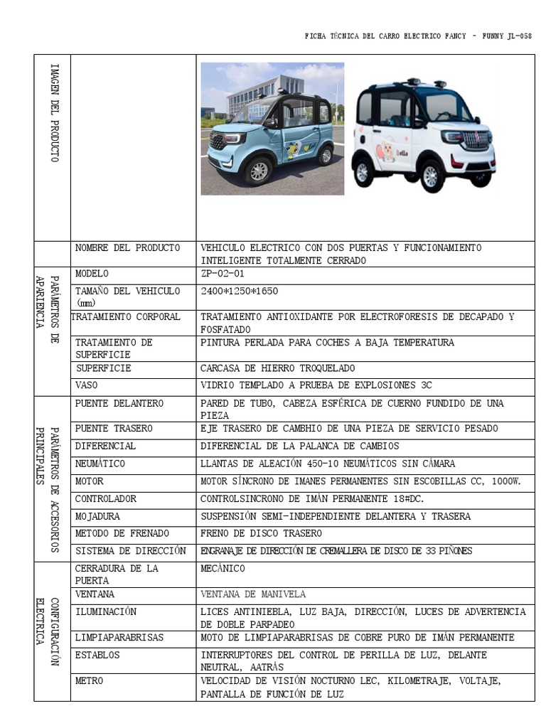 Ficha Tecnica Carro Electrico JL-058 | Descargar gratis PDF | Neumático ...