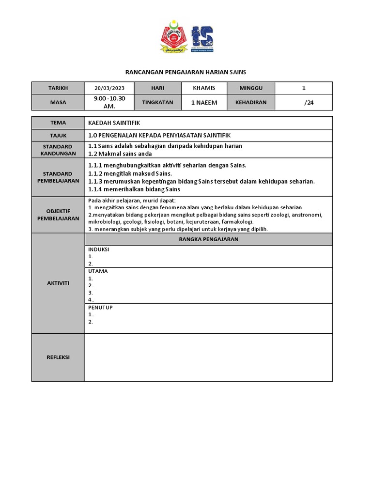 RPH SAINS FORM 1 | PDF