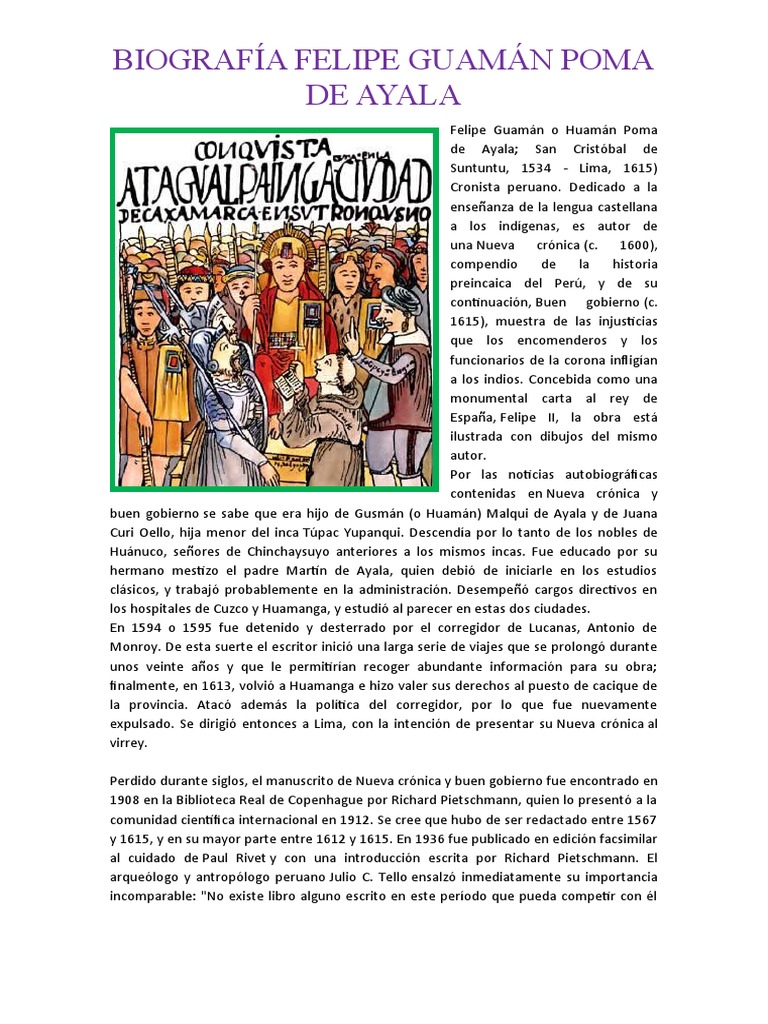 Biografía Felipe Guamán Poma de Ayala | PDF | América del Sur | Perú