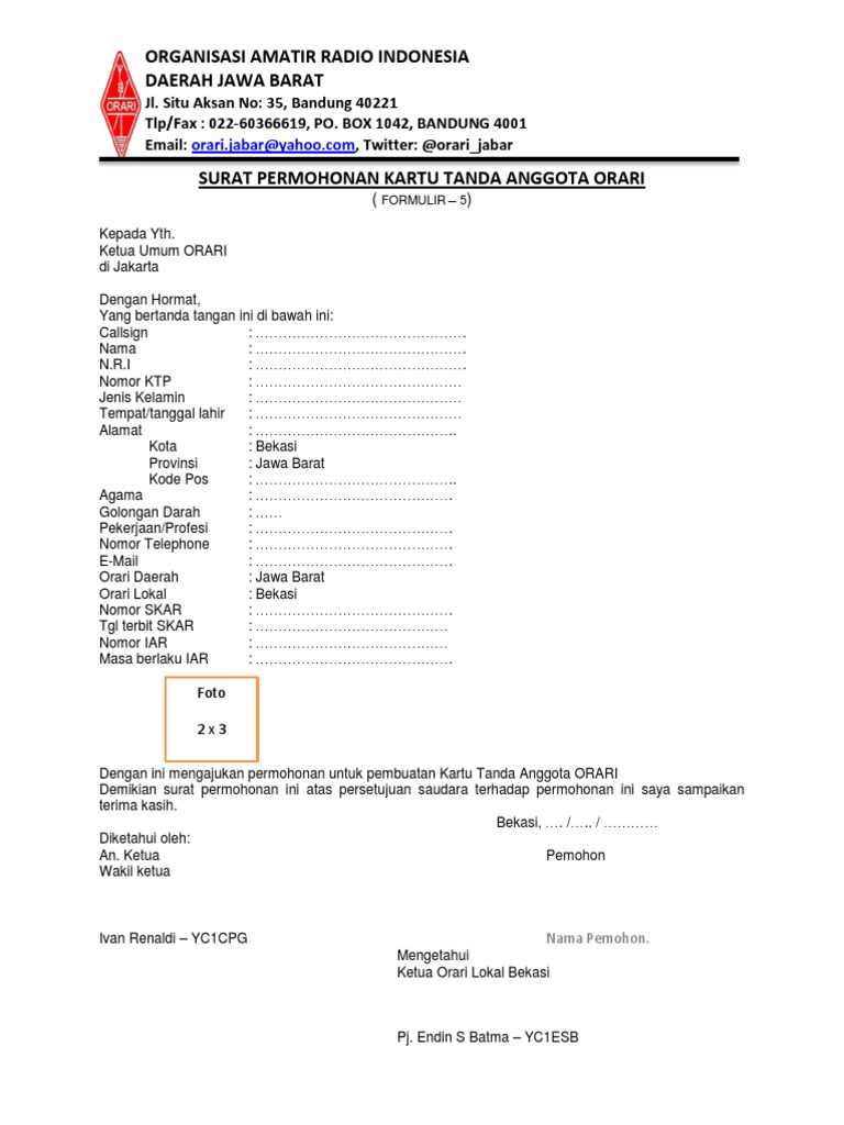 Formulir - 5 - Permohonan Kartu Tanda Anggota ORARI | PDF