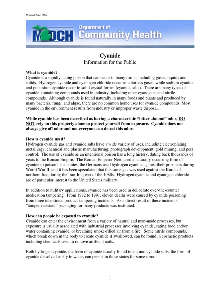Cyanide Fact Sheet 7-22-04 | PDF | Cyanide | Hypothermia