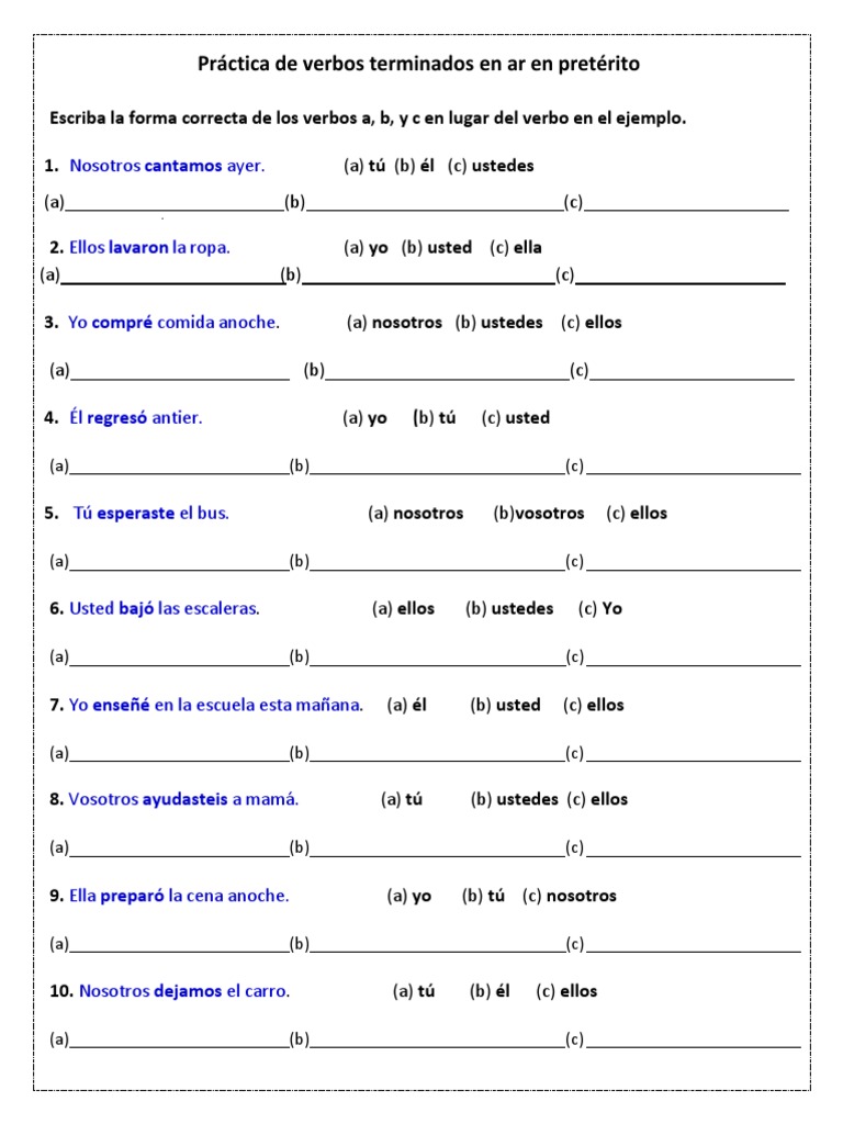 Práctica en Pretérito de Verbos en Ar | PDF