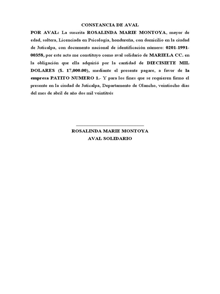 Constancia de Aval | PDF