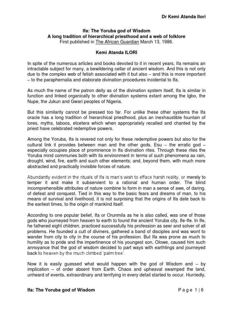 Ifa The Yoruba God of Wisdom | PDF