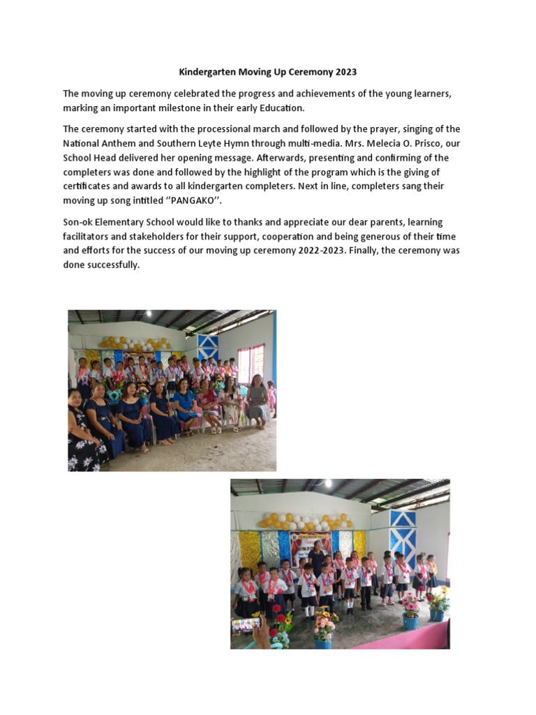 Narrative Kindergarten Moving Up Ceremony 2023 | PDF