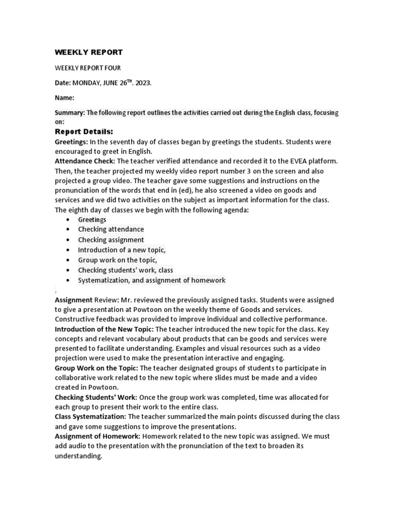 Weekly Report Sample ^n4 | PDF