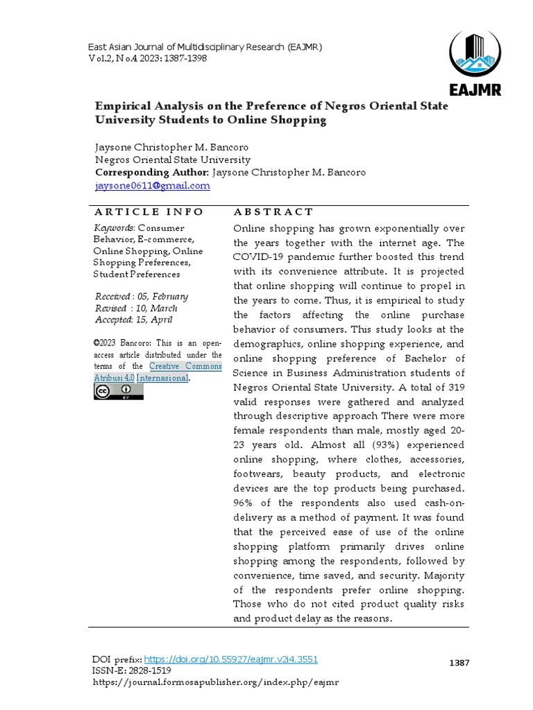 1387-1398 Bancoro Empirical+Analysis | PDF | Consumer Behaviour | Online Shopping