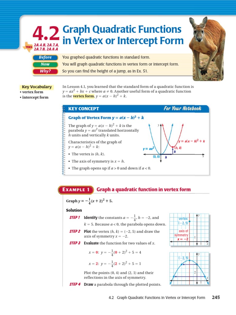 Graph Quadratic Functions in Vertex or Intercept Form: For Your ...
