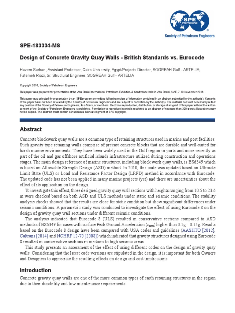 SPE-183334-MS Design of Concrete Gravity Quay Walls - British Standards ...
