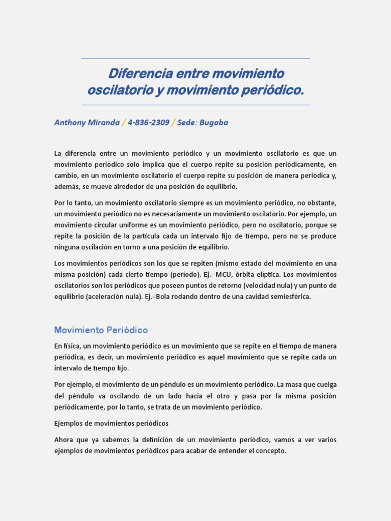 Movimiento Oscilatorio y Movimiento Periódico - ANTHONY MIRANDA | PDF ...