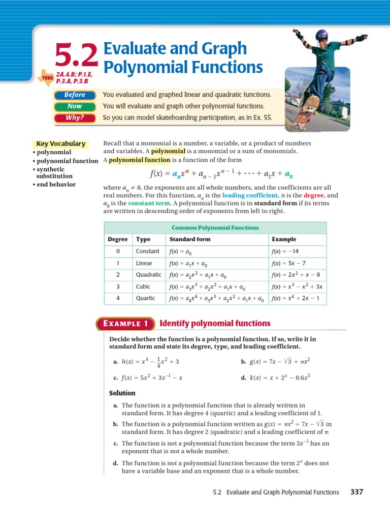 Evaluate and Graph Polynomial Functions: Before Now Why? | PDF | Polynomial | Mathematics