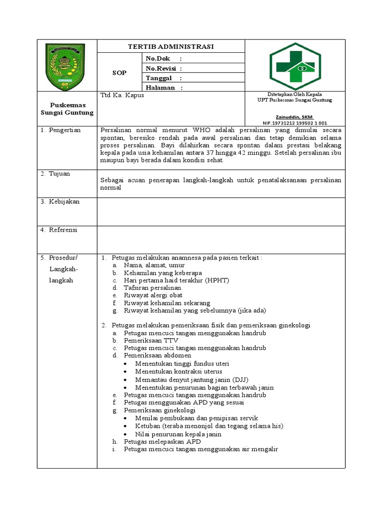 SOP PERSALINAN NORMAL | PDF