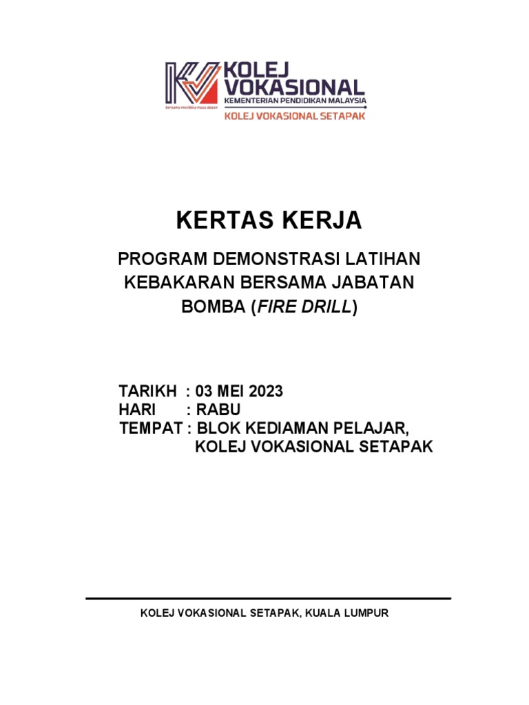 Kertas Kerja Program Fire Drill 2023 (Blok Kediaman) | PDF
