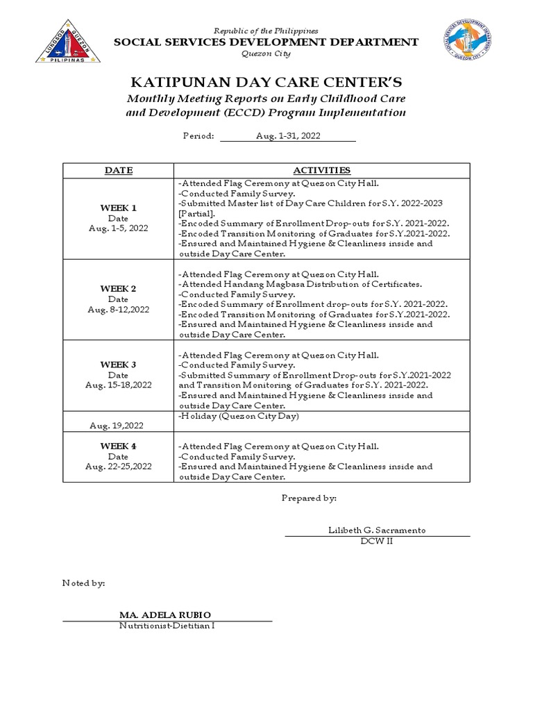 DCC Monthly Report Format | PDF | Hygiene