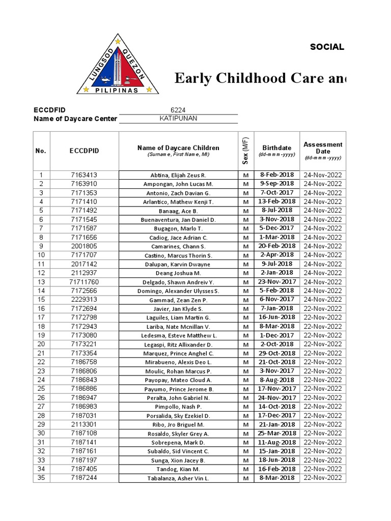 Automated ECCD Checklist Childs Record 2 | PDF | Child Care ...