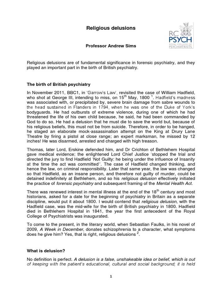 Religious Delusions Andrew Sims | PDF | Delusion | Mental Disorder