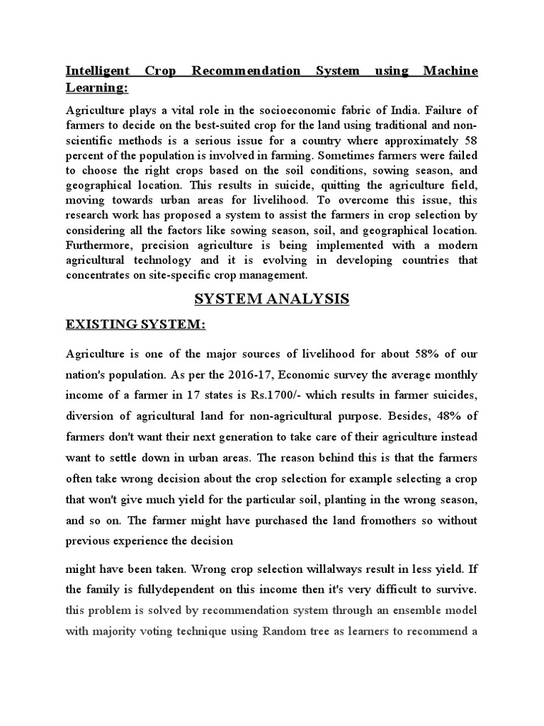 Intelligent Crop Recommendation System | PDF | Machine Learning ...