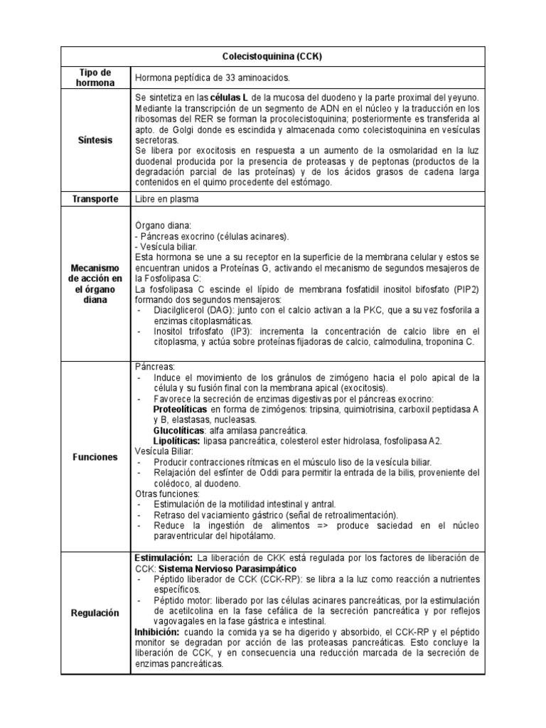 Hormonas Digestivas: CCK y Secretina | PDF | Páncreas | Gastroenterología