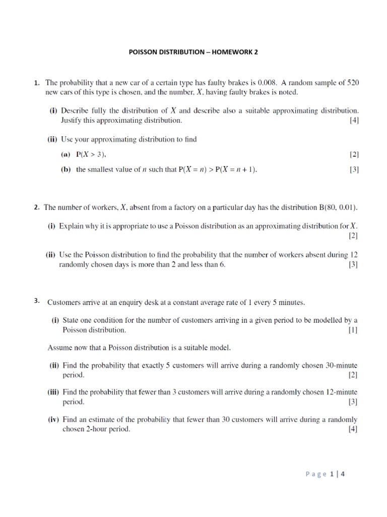 Poisson Distribution - Hwk 2 | PDF