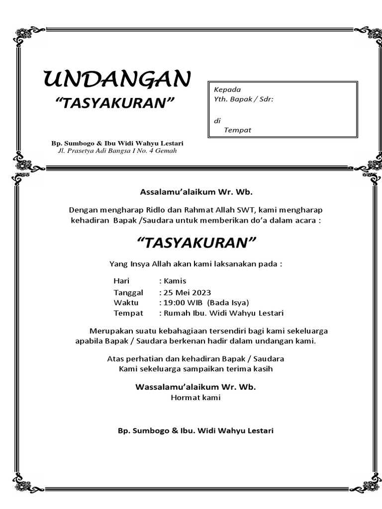 Undangan Tahlil 1 Lembar F4 Lipat 3 | PDF