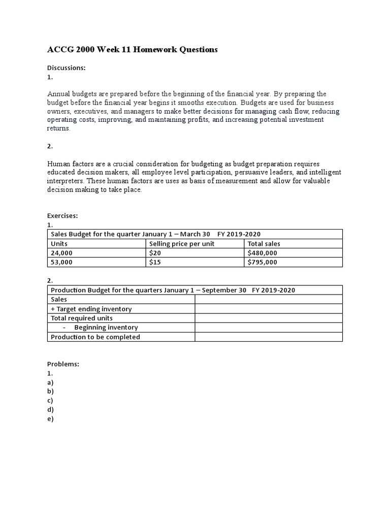 ACCG 2000 Week 11 Homework Questions | PDF | Finance & Money Management