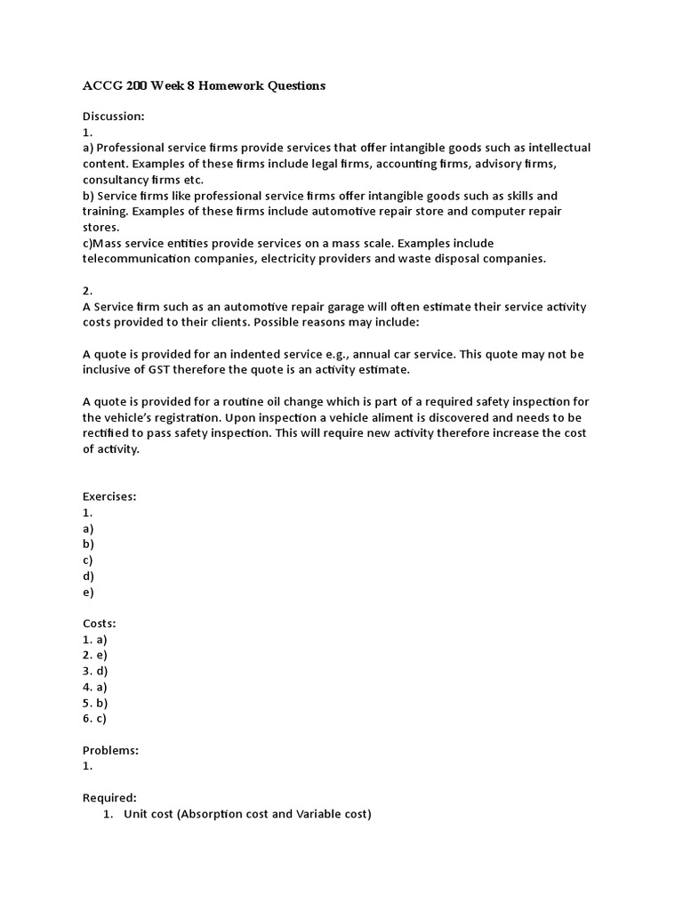ACCG 200 Week 8 Homework Questions | PDF | Gross Margin | Financial Accounting