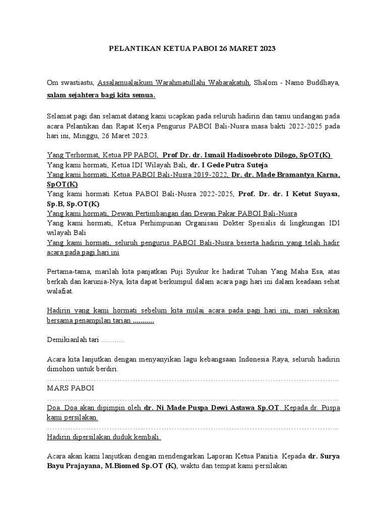 Script MC Pelantikan Ketua Paboi | PDF