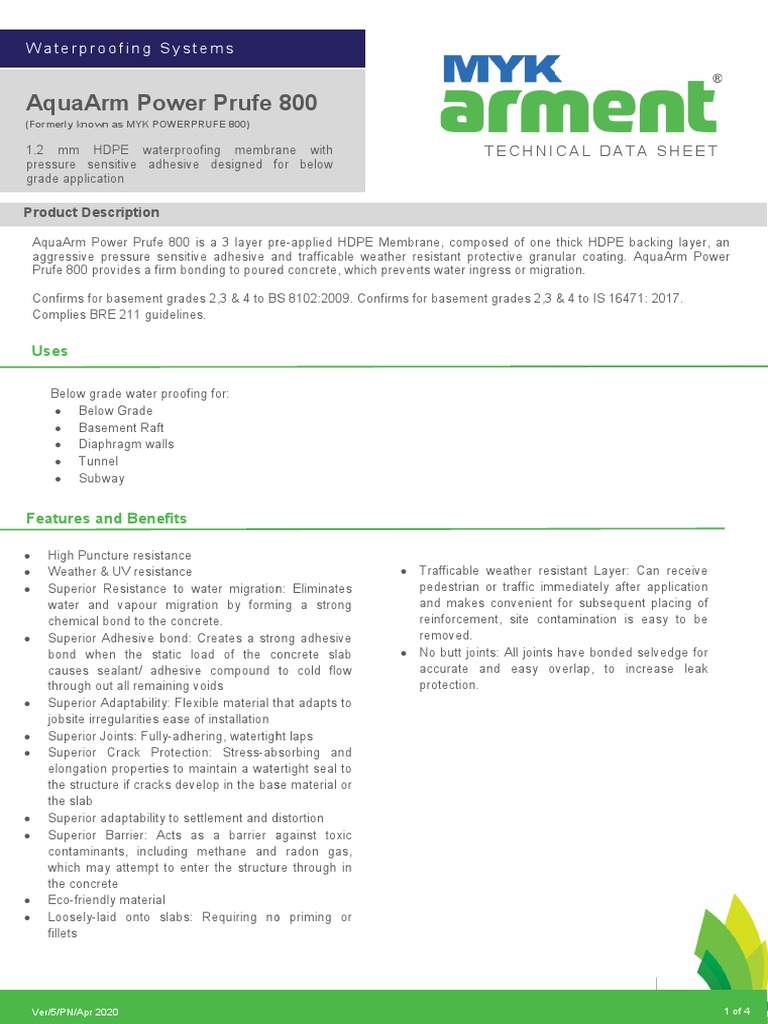 AquaArm Power Prufe 800 Waterproofing | PDF | Concrete | Secondary ...