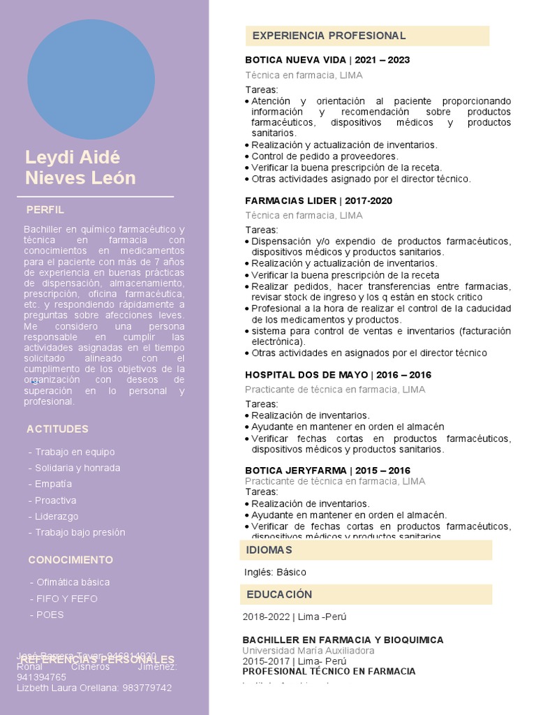 CV Original | PDF | Farmacia | Farmacéutico