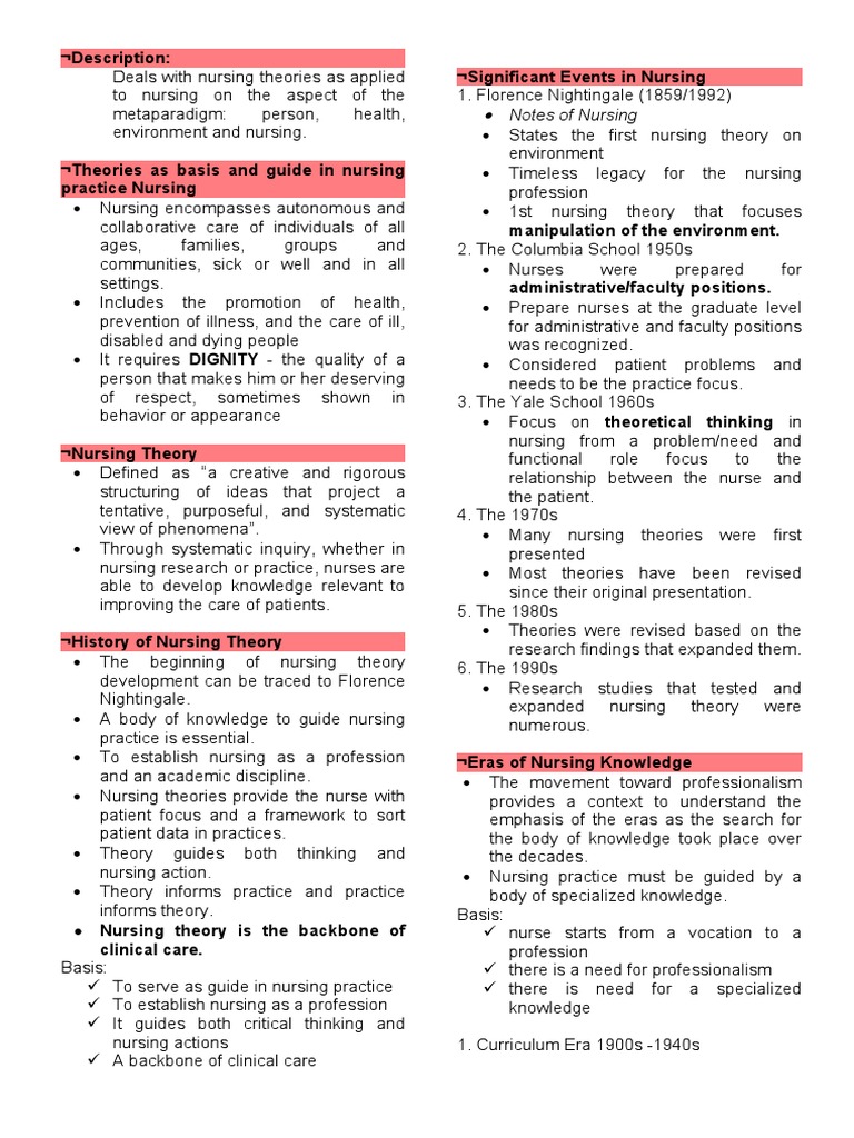 TFN Handouts Midterm and Finals A4 | Download Free PDF | Nursing | Theory