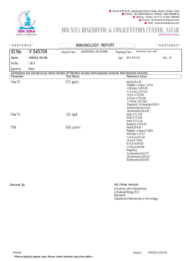 V 545709 Id No: Immunology Report | PDF | Maternal Health | Health Care
