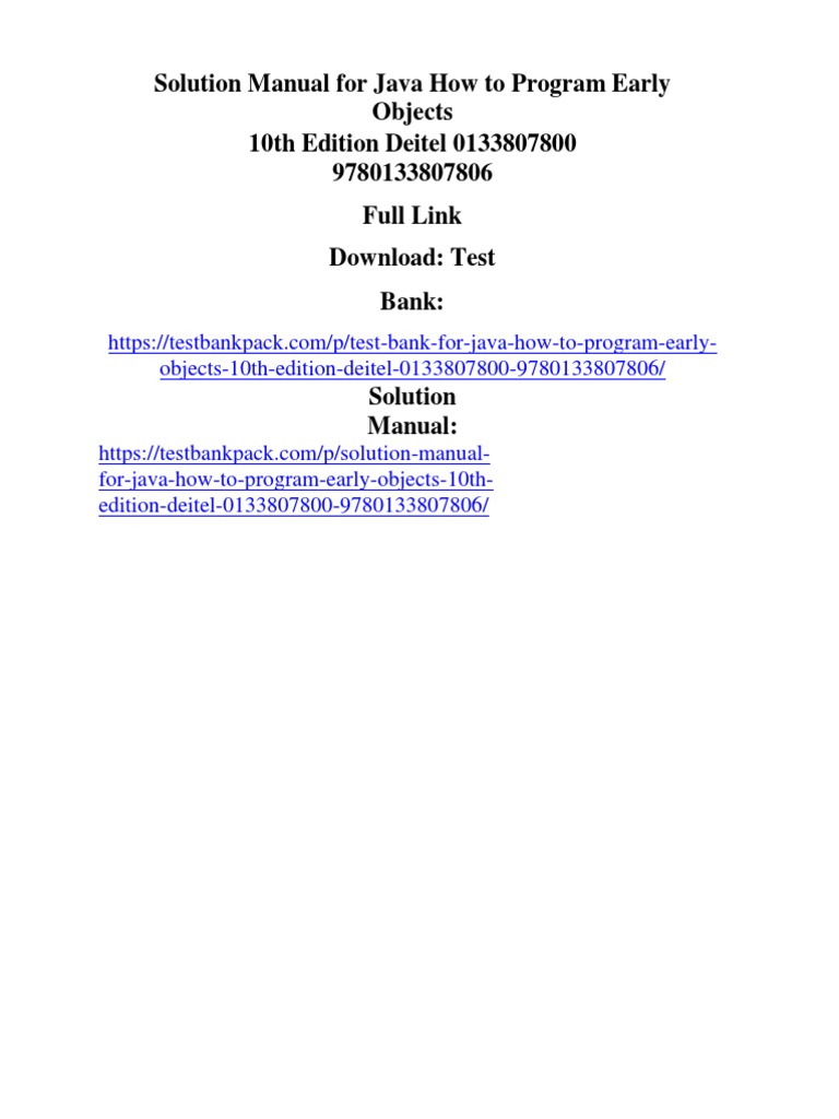 Java How To Program Early Objects 10th Edition Deitel Solution Manual ...