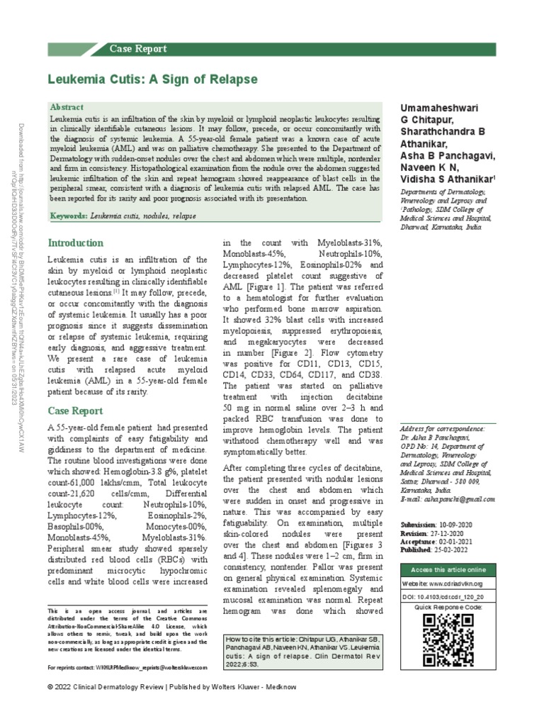 Leukemia Cutis A Sign of Relapse.12 | Download Free PDF | Leukemia ...