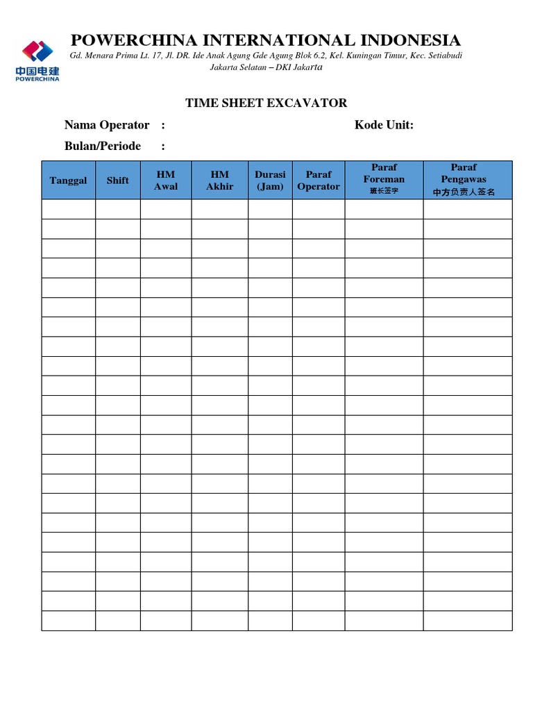 TIME SHEET EXCAVATOR Fix | PDF