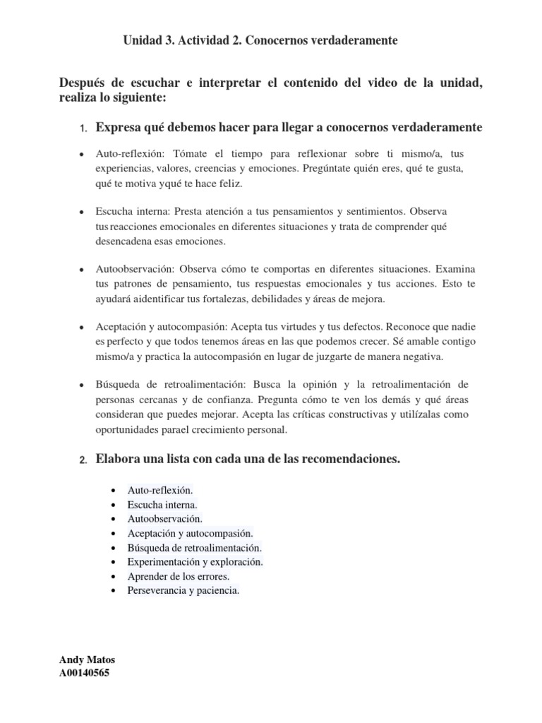 Unidad 3. Actividad 2. Conocernos Verdaderamente-Andy-Matos | PDF