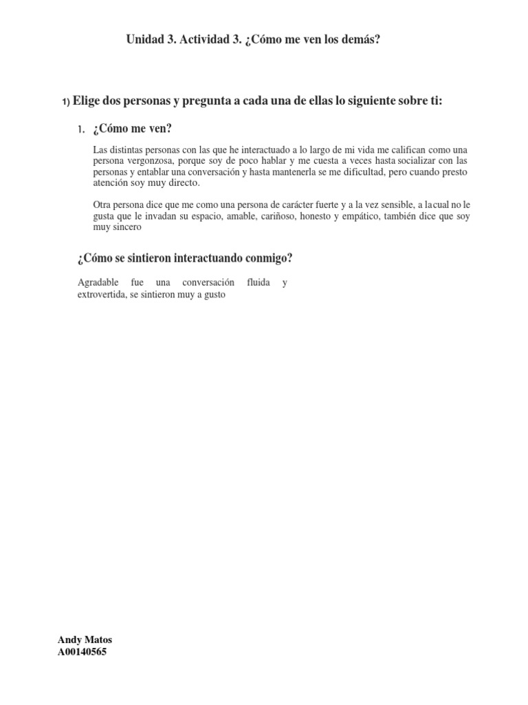 Unidad 3. Actividad 3. Cómo Me Ven Los Demás-Andy-Matos | PDF ...