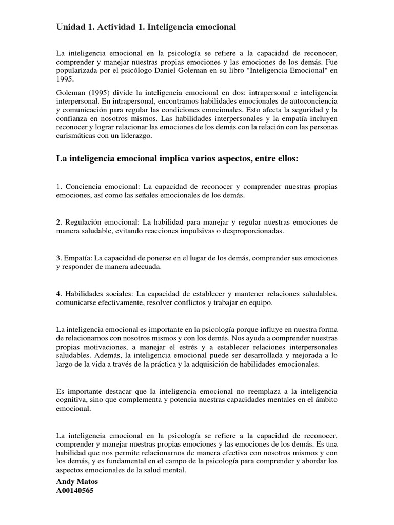 Unidad 1. Actividad 1. Inteligencia emocional-Andy-Matos | PDF ...