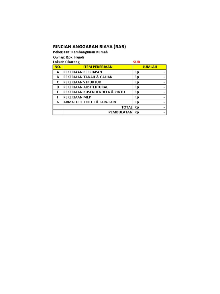 RAB Rumah Cikarang - Kosong (Rev. 1) | PDF